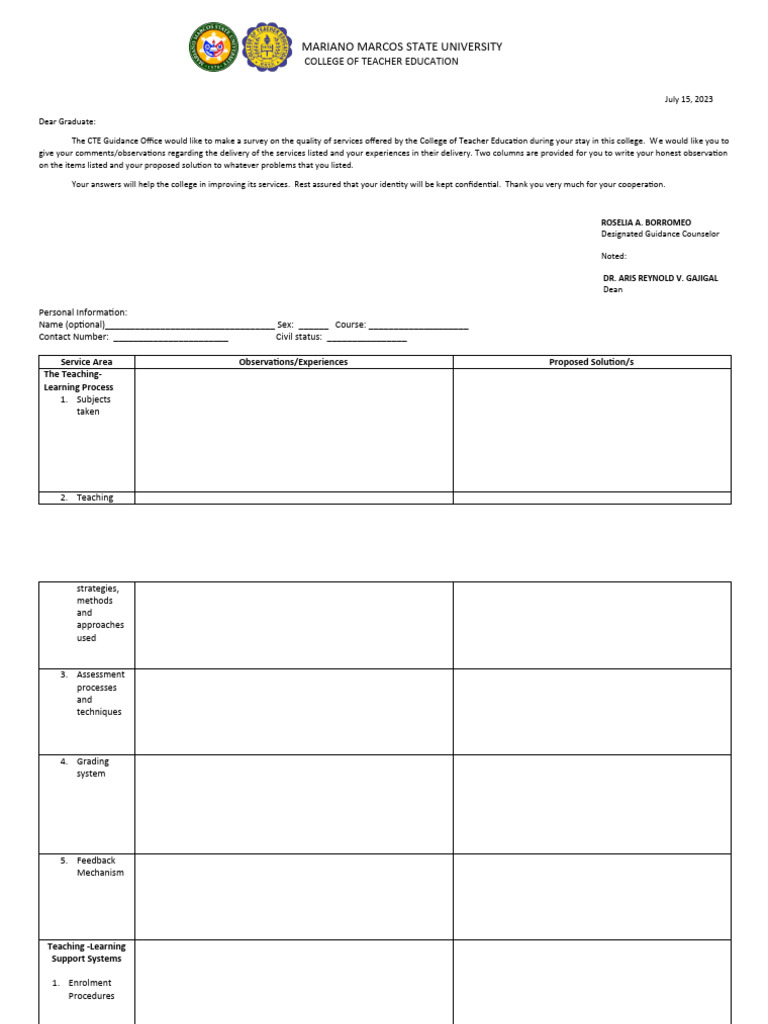 College Exit Interview Form | PDF | Teacher Education | Cognition