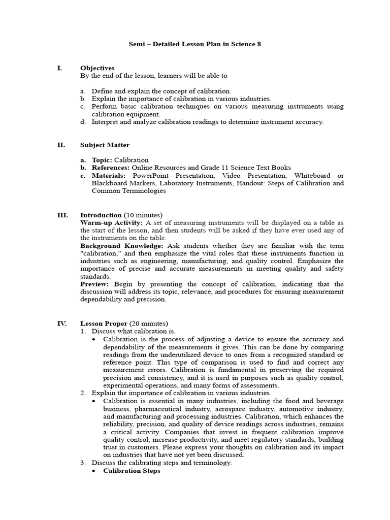 Calibration Lesson Plan in Science 11 MAED | PDF | Calibration ...