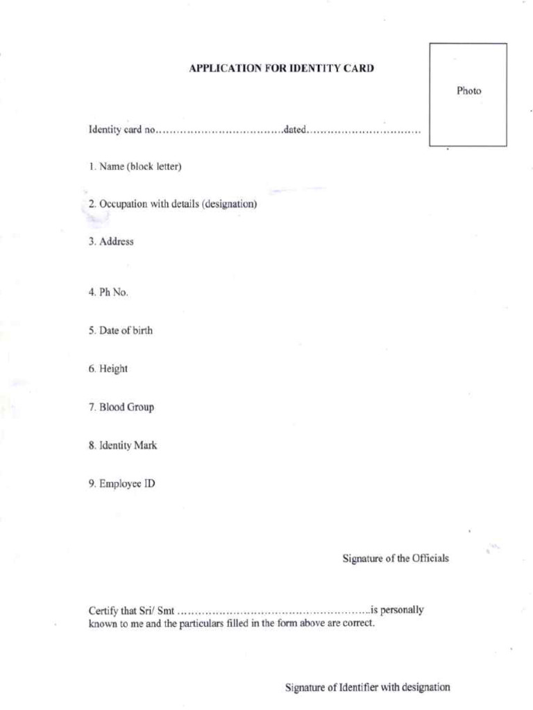 Identity Card Form | PDF