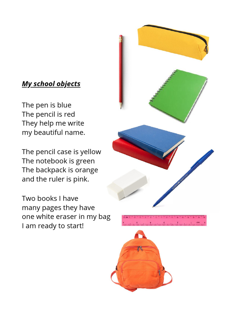 My Colorful School Objects Poem | PDF