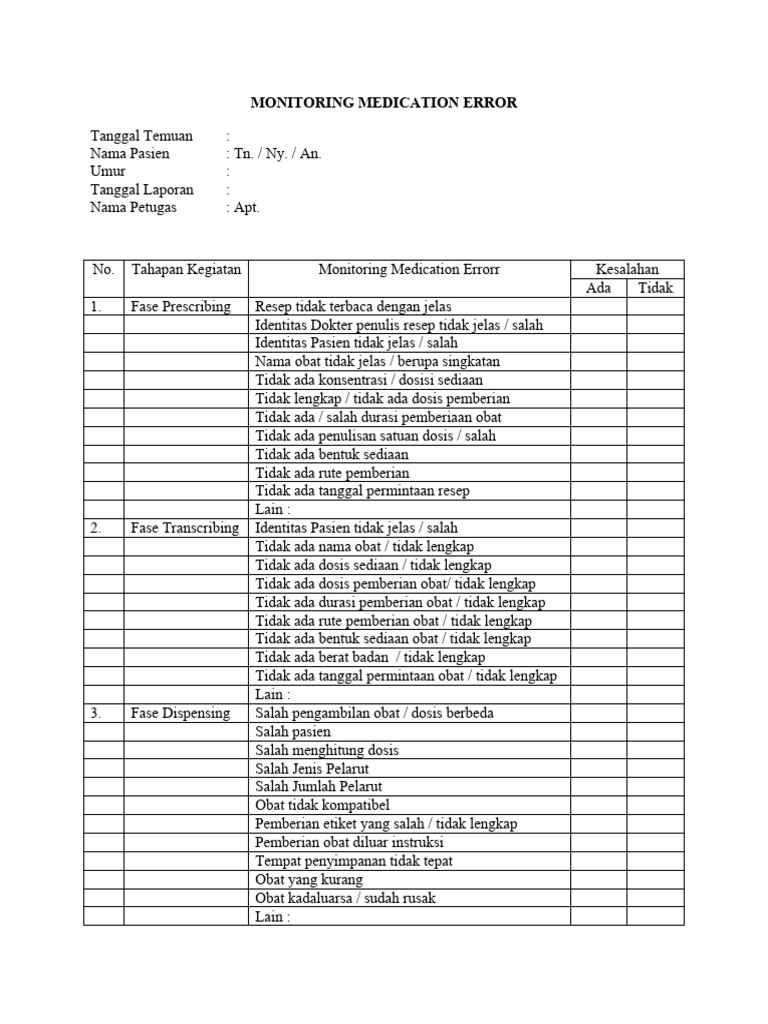 Pemantauan Kesalahan Obat di Rumah Sakit | PDF | Pengembangan Diri ...