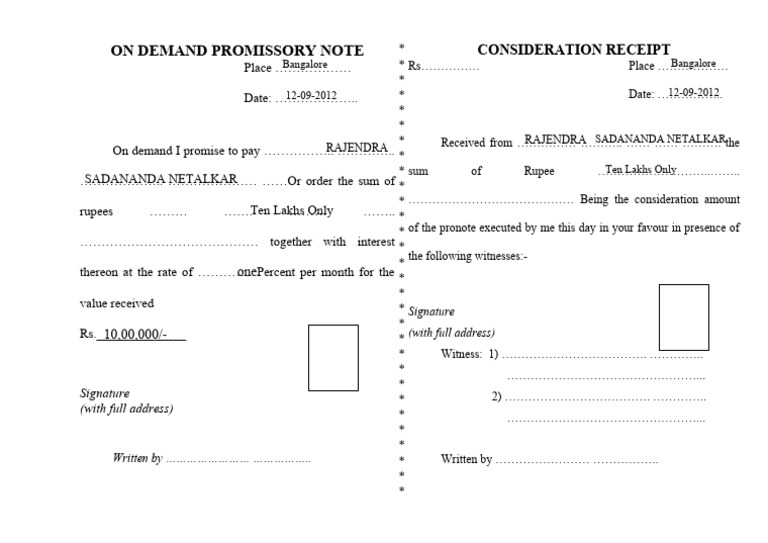 On Demand Promissory Note Format | PDF