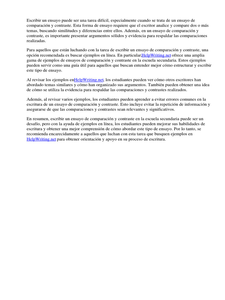 Ejemplos de Ensayos de Comparación y Contraste en La Escuela Secundaria | PDF