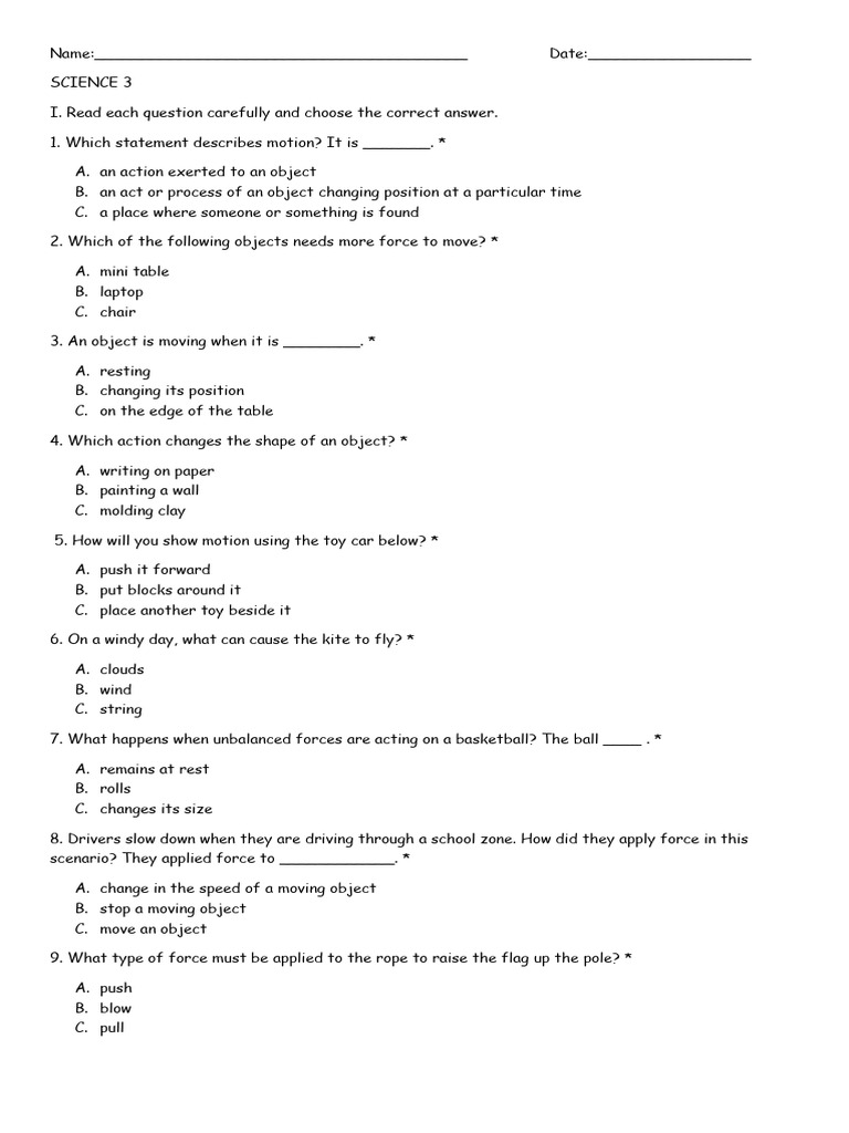 4TH SCIENCE REVIEWER GRADE 3 | PDF | Force | Light