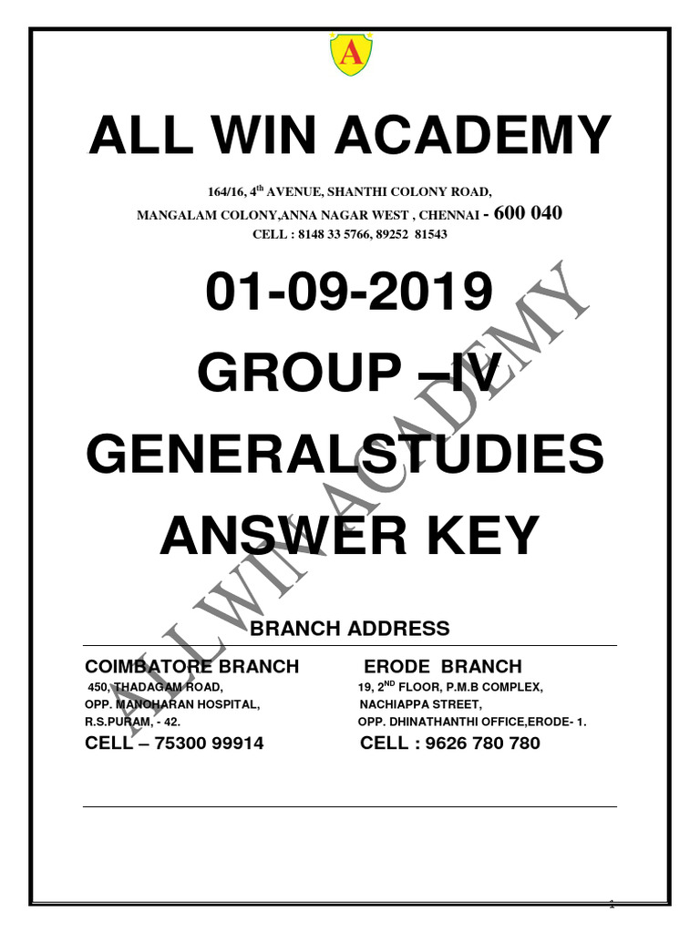 Group IV General Studies Key | PDF