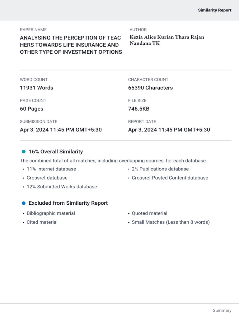 Nandana TK Report | PDF | Insurance | Life Insurance