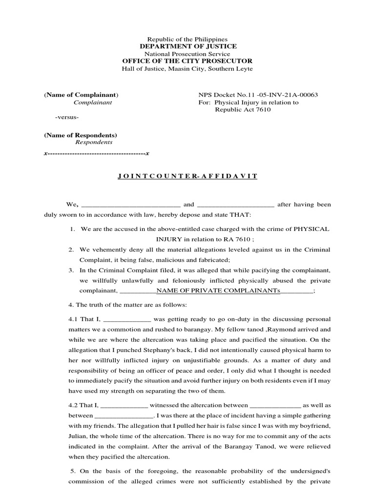 Joint Counter Affidavit | PDF | Affidavit | Common Law