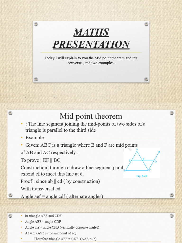 Maths Presentation On Mid Point Theorem (Class 10) | PDF | Triangle ...
