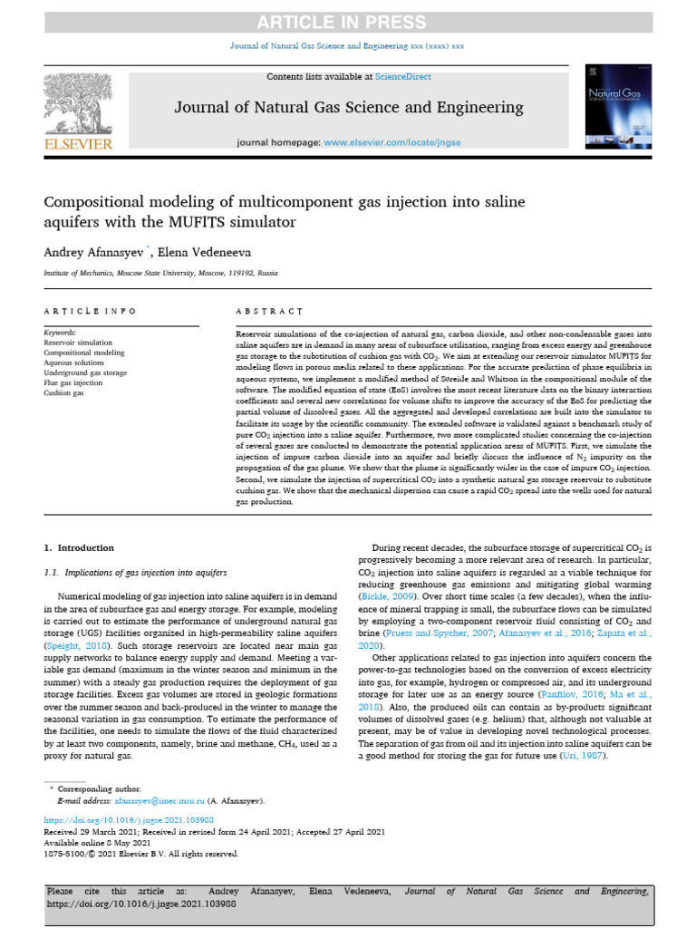 Compositional Modeling of Multicomponent Gas Injection Into Saline ... Compositional Modeling of Multicomponent Gas Injection Into Saline ...