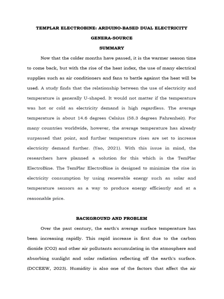 Arduino Based Solar And Temperature Electricity Generator Proposal