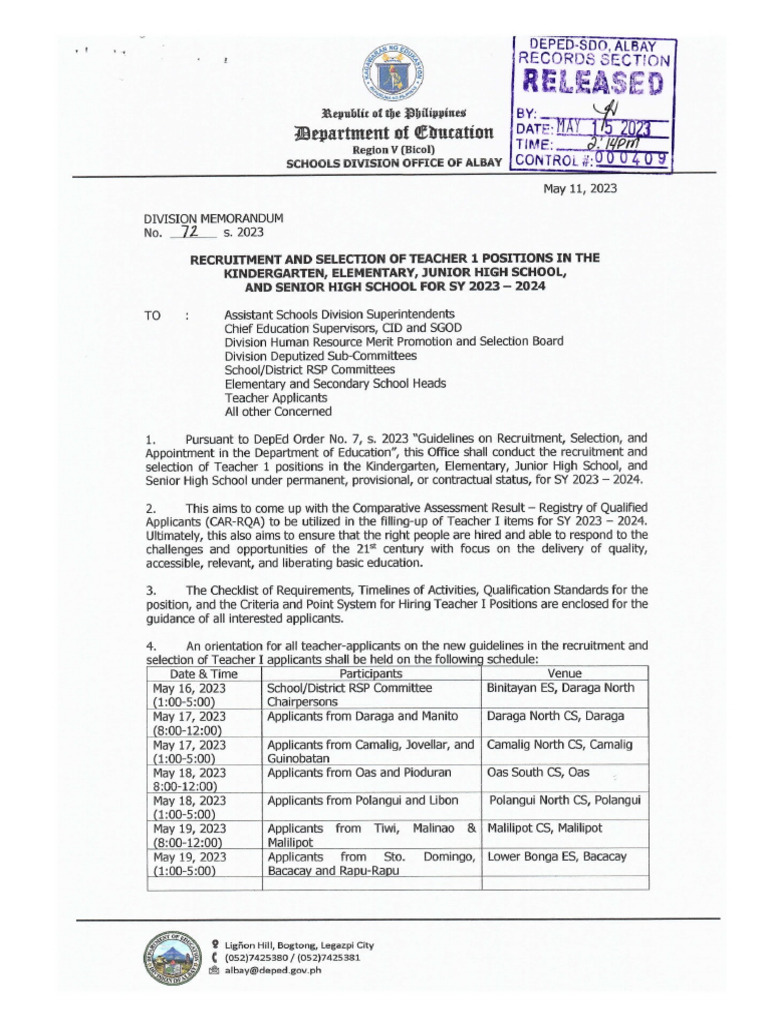 memo for ranking 2023 in albay | PDF