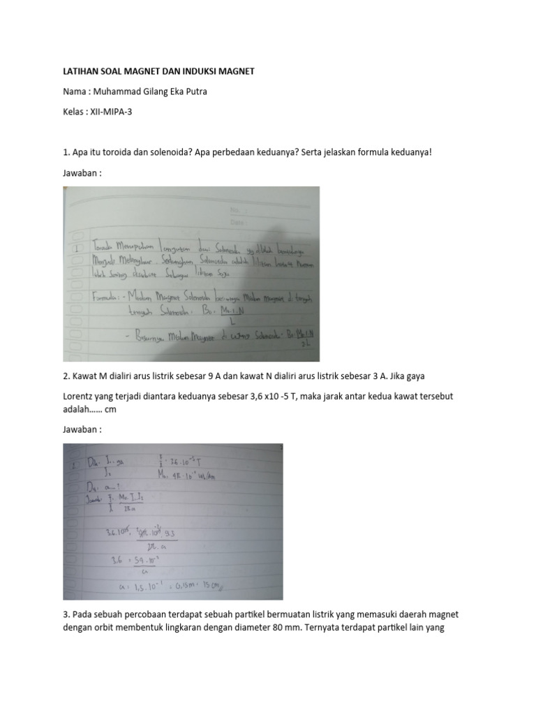 Muhammad Gilang Eka Putra - XII-MIPA-3 - Latihan Soal Magnet & Induksi Magnet | PDF | Metode ...