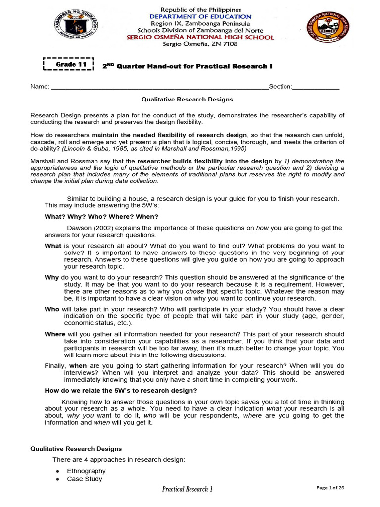 Practical Research 1 - Quarter 2 - Hand Out | PDF | Sampling (Statistics) | Questionnaire