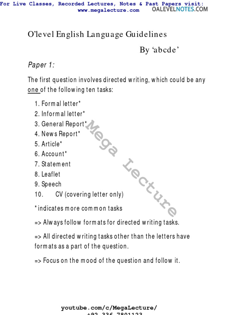 O'Level English Writing Guidelines | PDF | Narrative | Paragraph