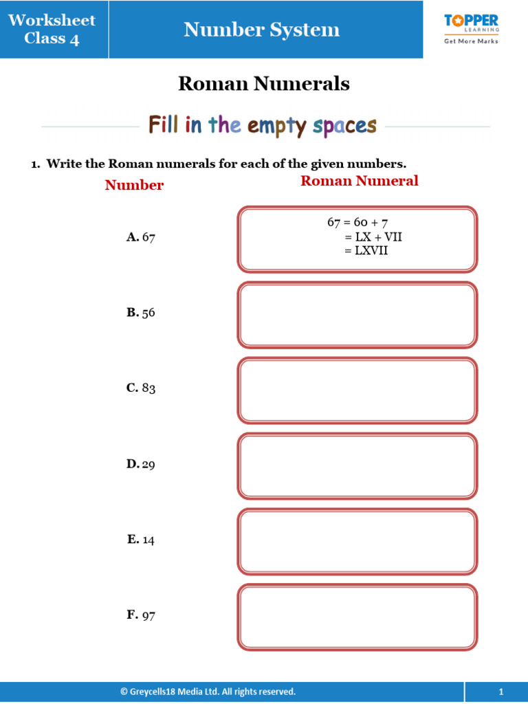 1756 WS3 Common IV Maths NumberSystem RomanNumerals 25sept CLA | PDF
