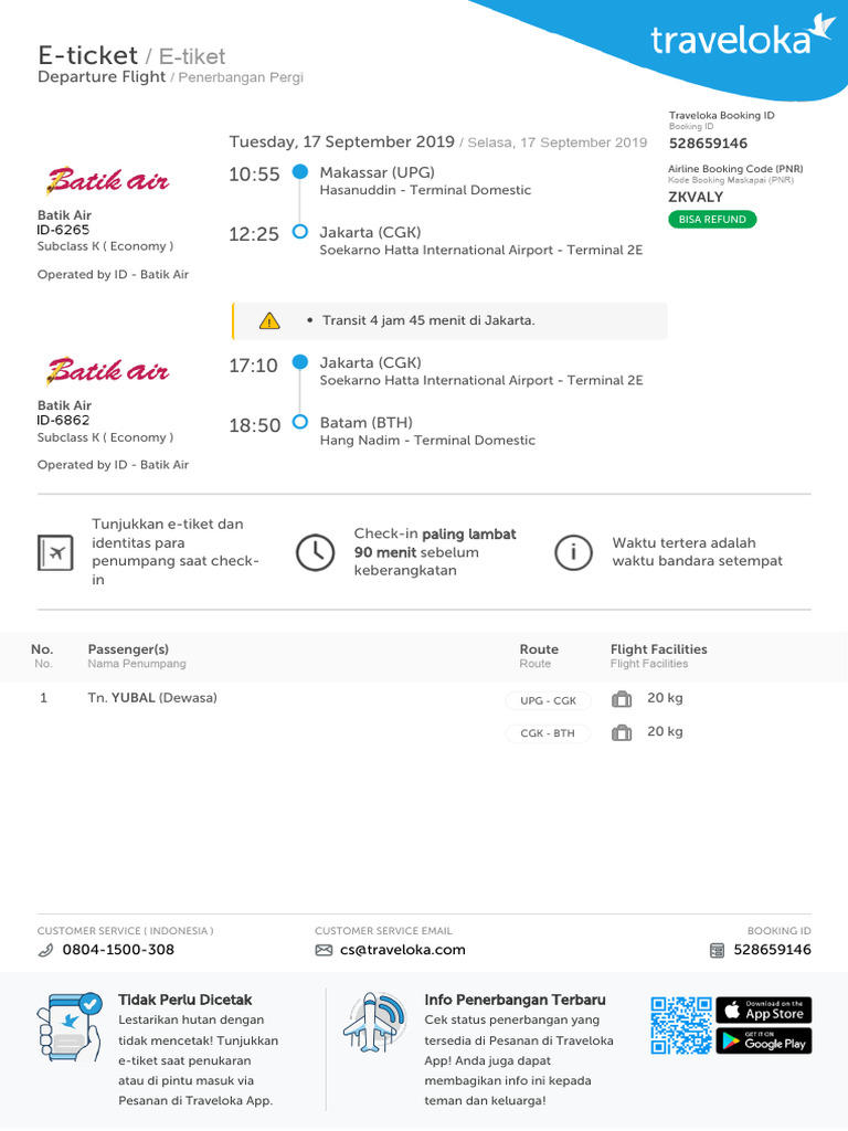 E-Tiket Penerbangan Batik Air Traveloka | PDF