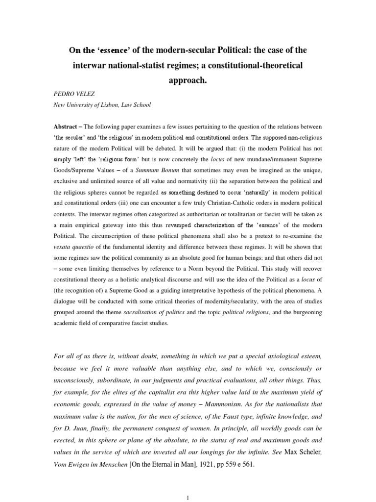 On The Essence' of The Modern-Secular Political: The Case of The ...