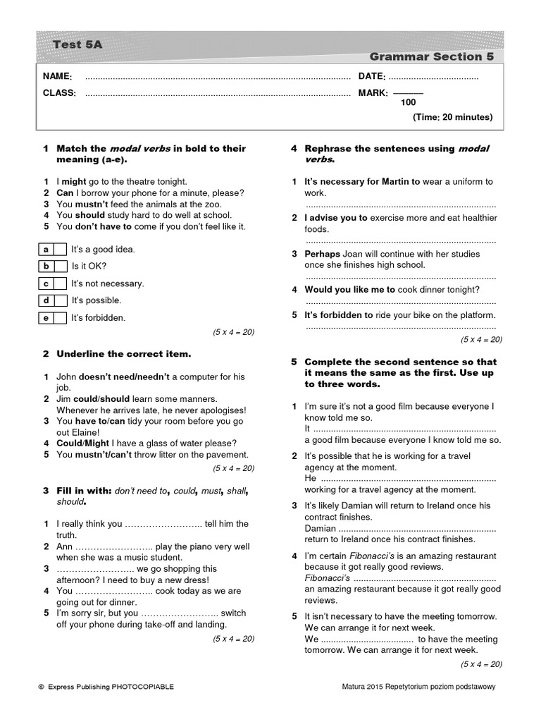 2 Matura 2015 Repetytorium PP Grammar Section 5 Test Ab | PDF | Grammar ...