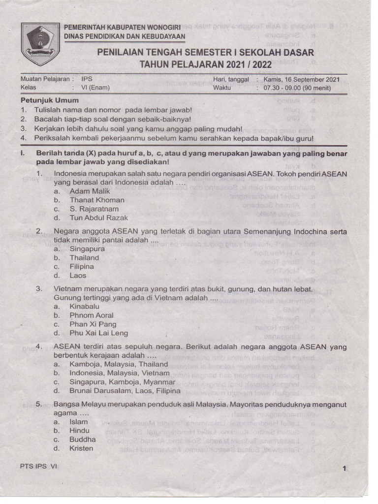PTS I KLS 6 Ips TP 2021 2022 | PDF