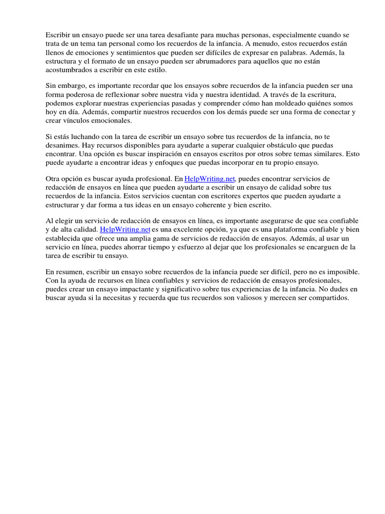 Ensayos Sobre Recuerdos de La Infancia | PDF | Ensayos | Ciencias del ...