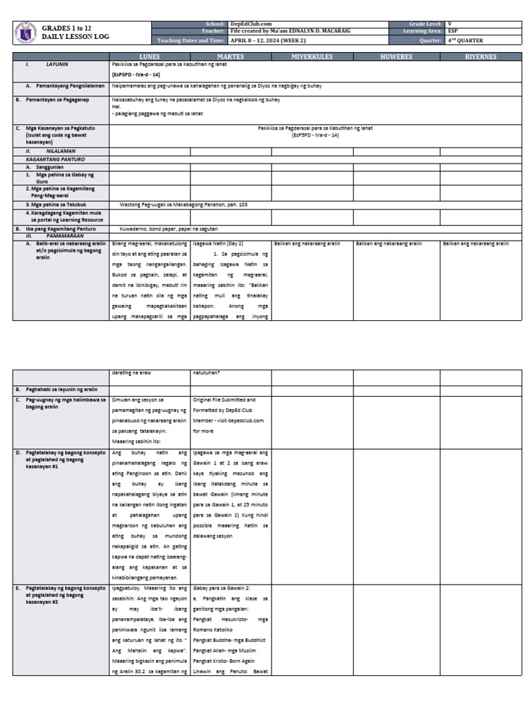 DLL - Esp 5 - Q4 - W2 | PDF
