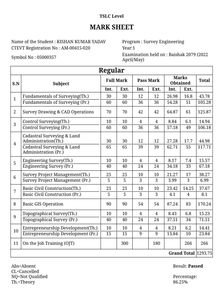 CTEVT - Mark Sheet Print | PDF | Geographical Technology | Geographic ...