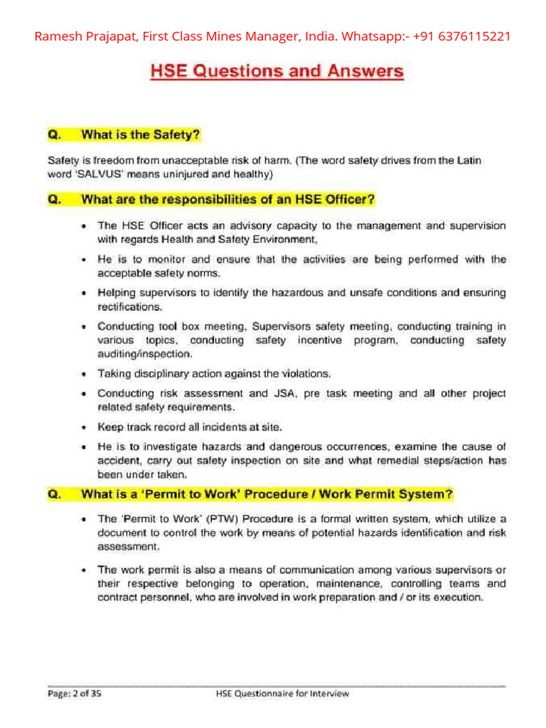 HSE Interview Guidelines 1699527827 | PDF
