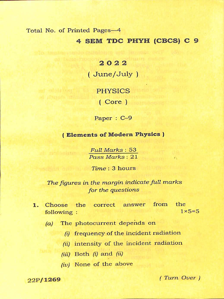 Physics 2022 4 Sem Paper C 9 | PDF | Radioactive Decay | Atoms