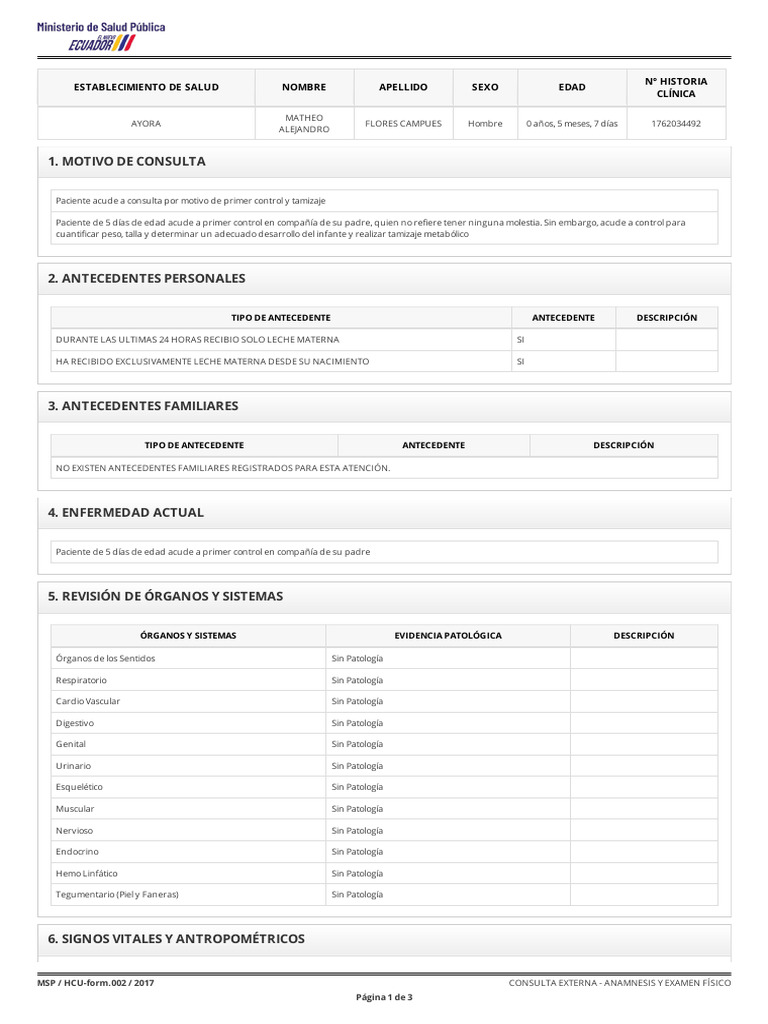 MSP HCU-form.002 2017-Signed | PDF | Examen físico | Patología