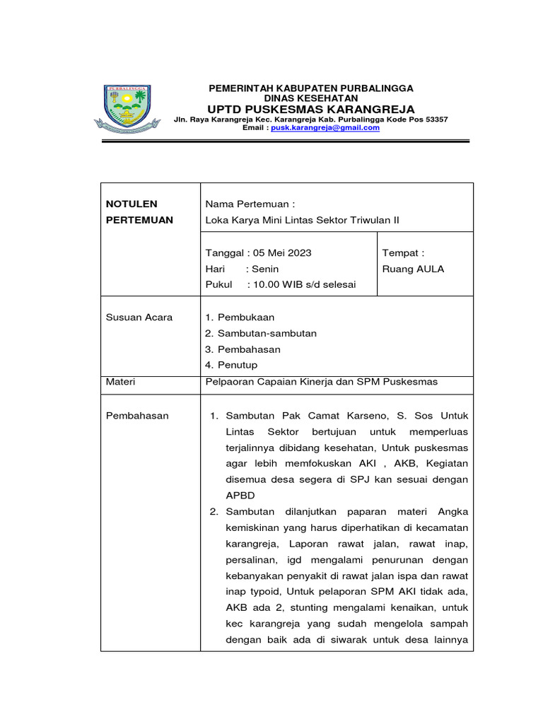 Notulen Lokmin Linsek Triwulan Ii (Mei) | PDF