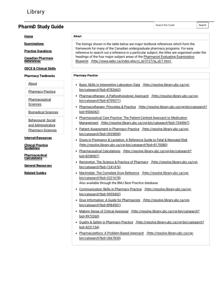 Pharmacy Textbooks - PharmD Study Guide - Research Guides at University ...