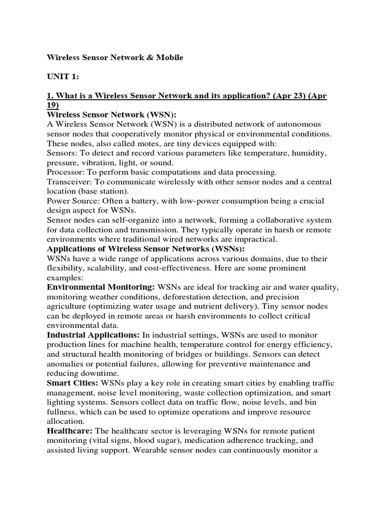 wsn unit 1 (3) | PDF | Wireless Sensor Network | Wireless Ad Hoc Network