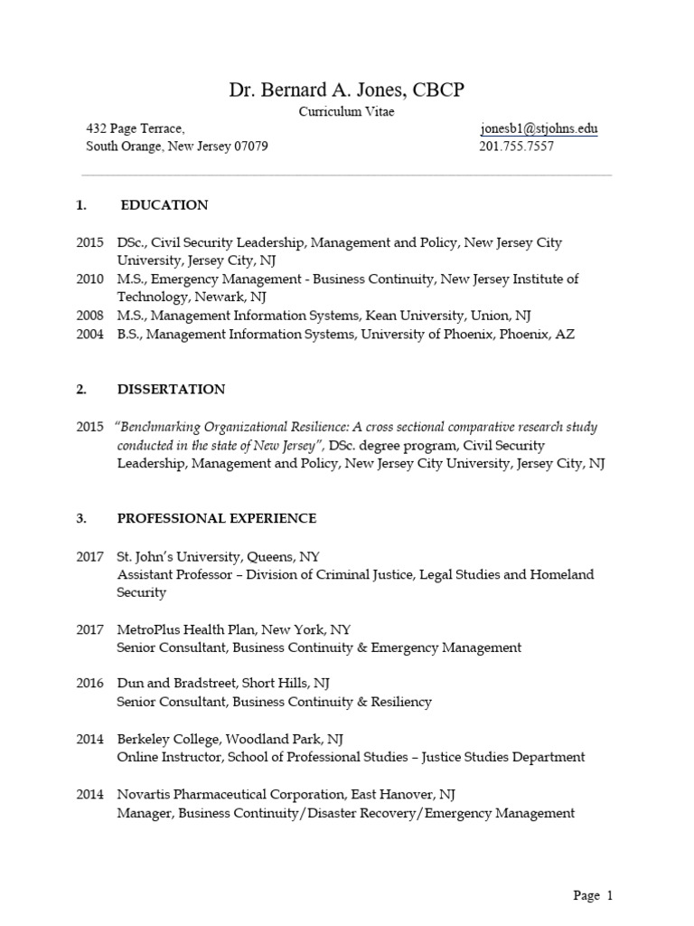 DR Bernard Jones - CV 2019-1 | PDF | Emergency Management | Sas (Software)
