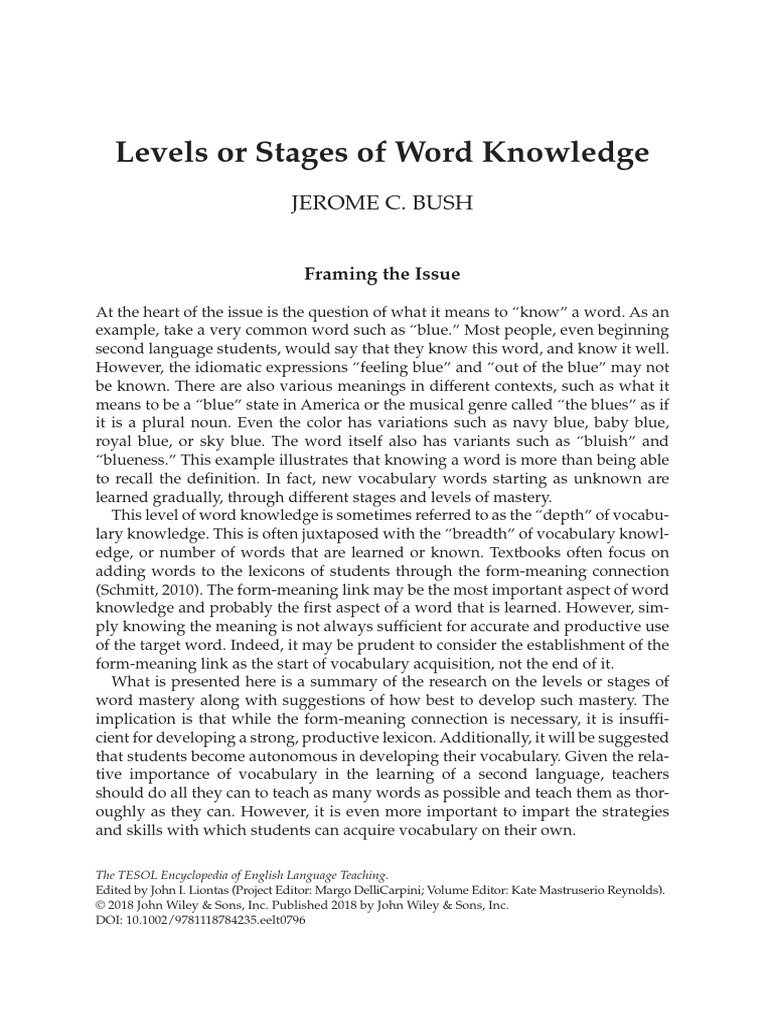 Levels or Stages of Word Knowledge | PDF | Vocabulary | Word