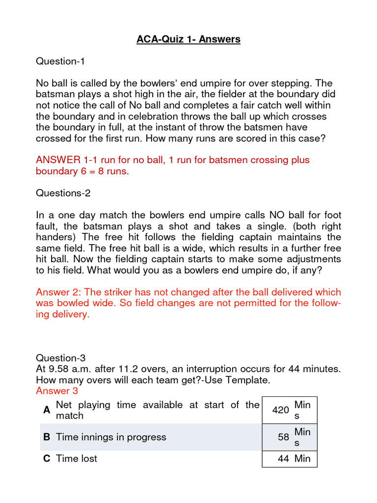Quiz Answers | PDF | Bowling (Cricket) | Sports Rules And Regulations