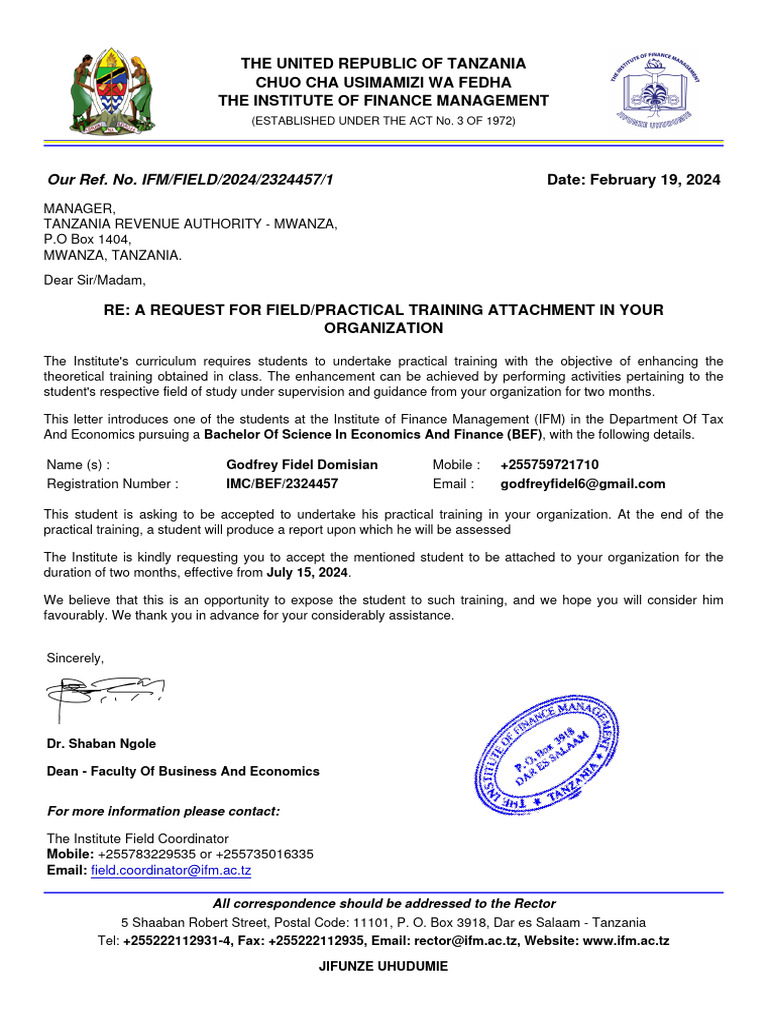 Field Placement Letter | PDF