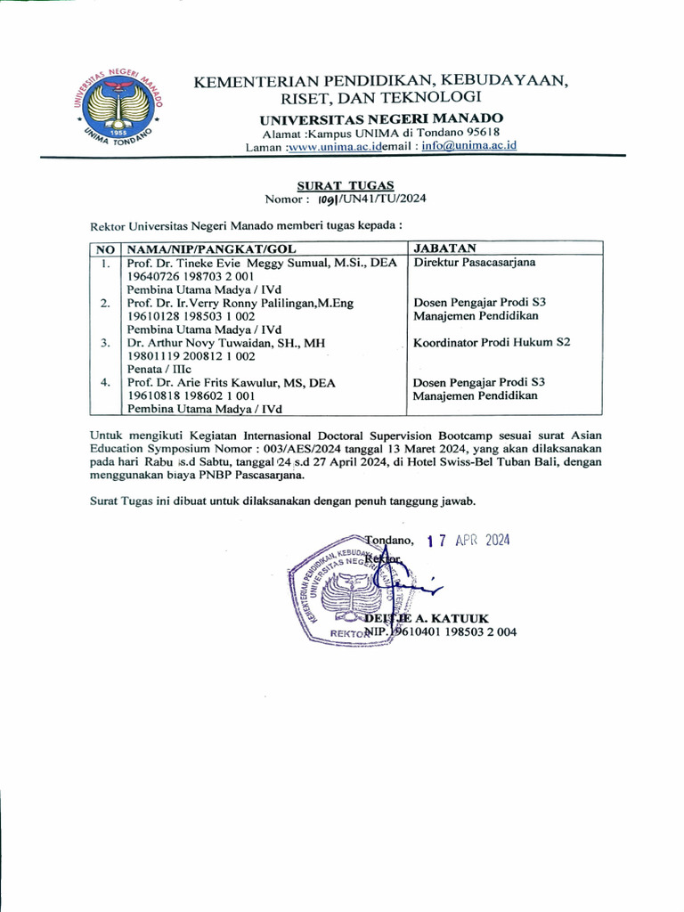 Contoh Surat Tugas Rektor | PDF