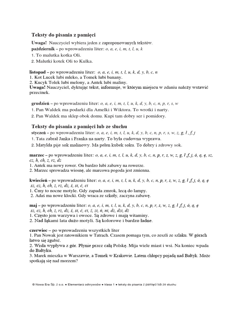 Teksty Do Pisania Z Pamieci Lub Ze Sluchu | PDF