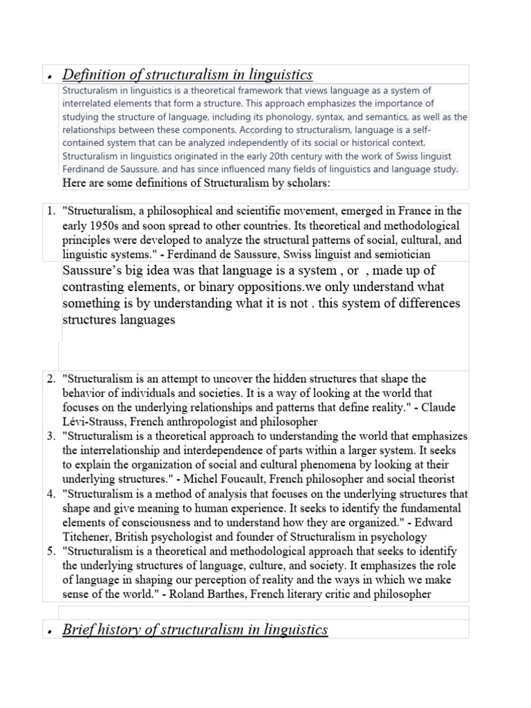 Structuralism in Linguistics Explained | PDF | Semiotics | Linguistics