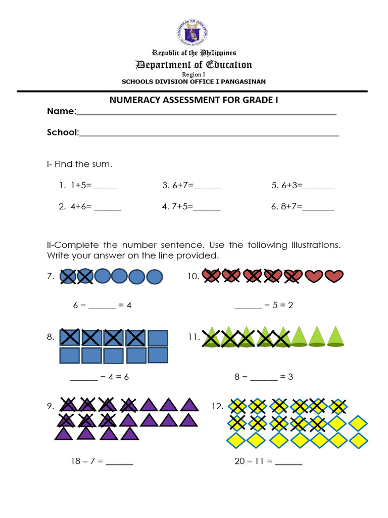 Grade 1 Numeracy Post Test | PDF | Teaching Methods & Materials