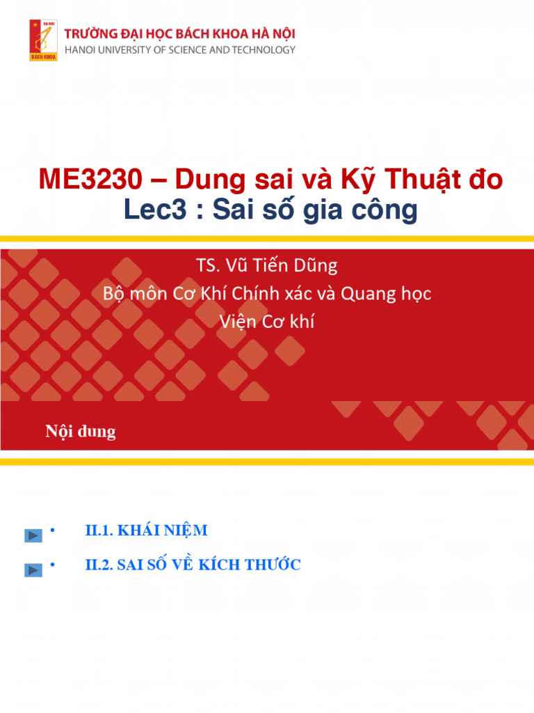 Lec3 Dung sai Kỹ thuật đo - Sai số gia công 20210228 | PDF