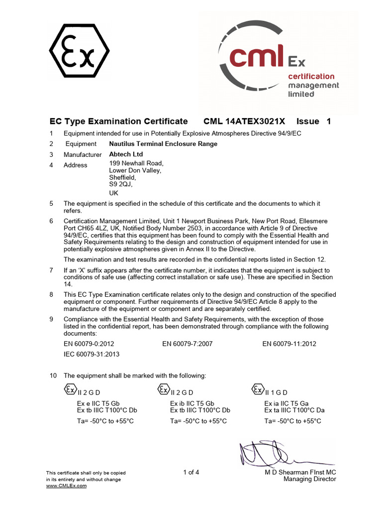 CML 14ATEX3021X Issue 1 | Download Free PDF | Insulator (Electricity ...