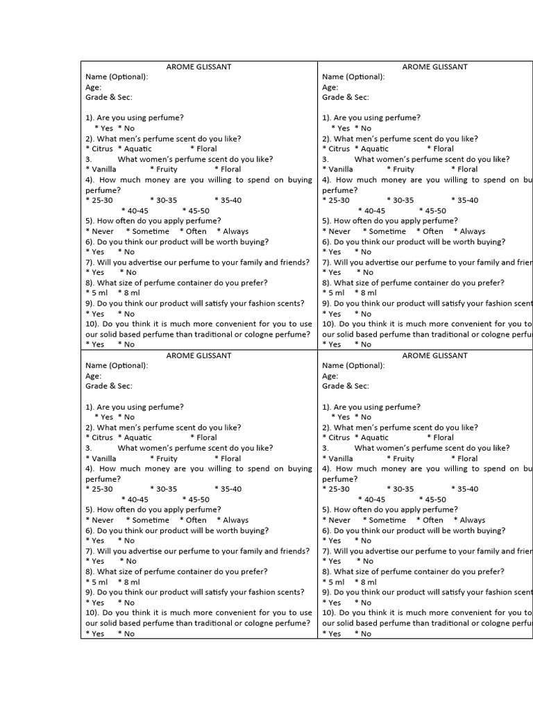 Survey | PDF | Perfume | Odor
