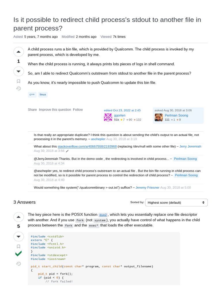 C++ - Is It Possible To Redirect Child Process's Stdout To Another File in Parent Process ...