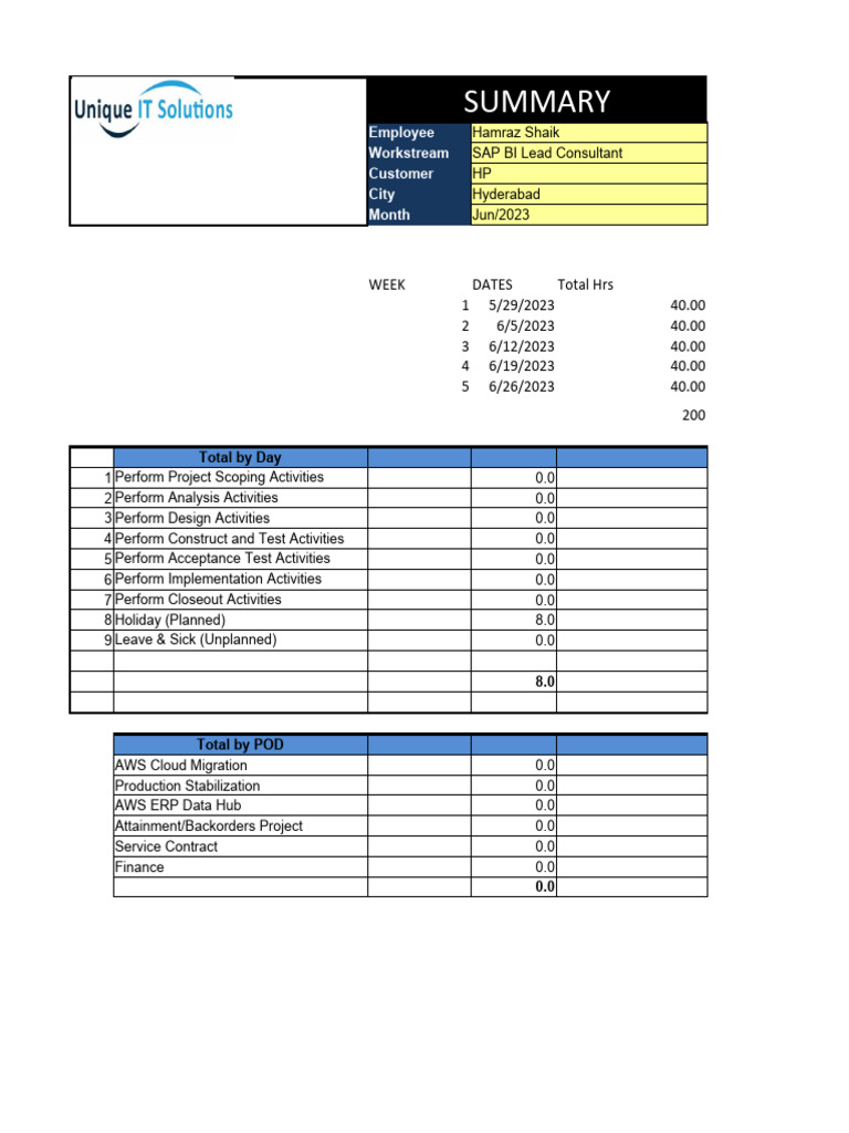 Timesheet Hamraz Shaik June 2023 HP | PDF | Information Technology ...