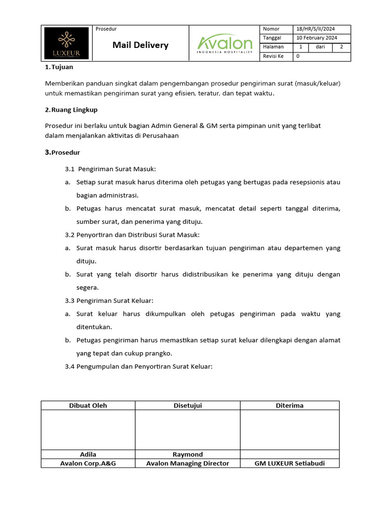 SOP Mail Delivery | PDF | Pengelolaan Keuangan & Uang | Teknologi ...