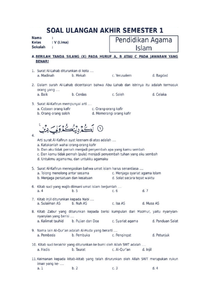 Lat Soal Kelas 5 PAI UAS SMT 1-WPS Office | PDF