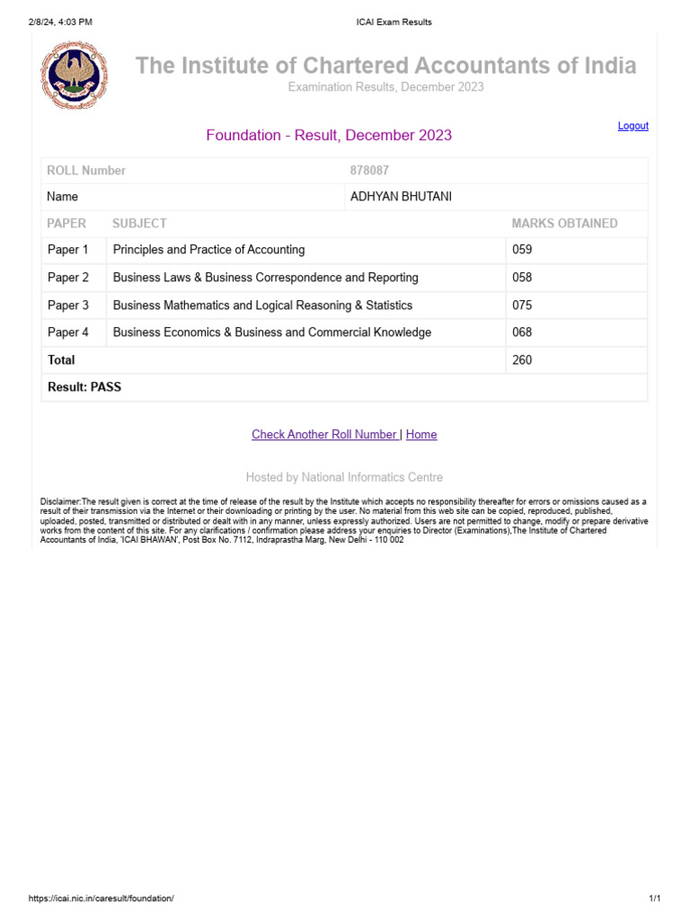 ICAI Exam Results Foundation | PDF
