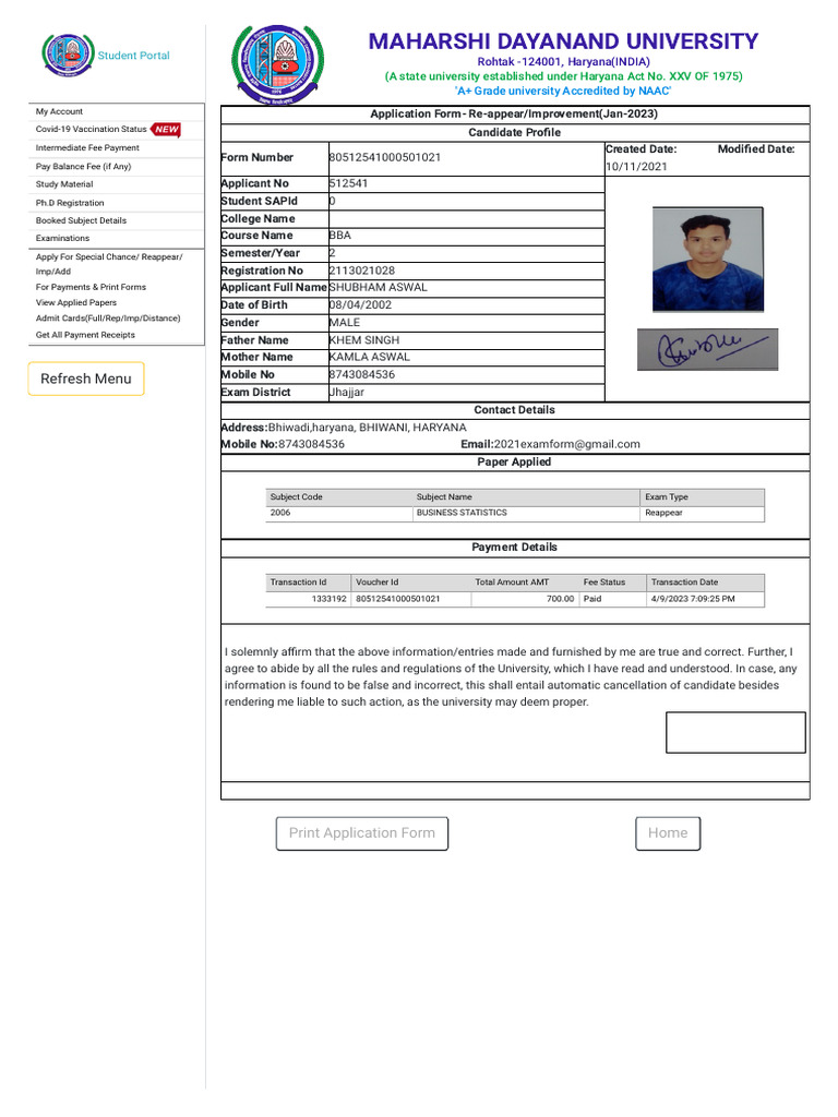 M.D University | PDF | Payments