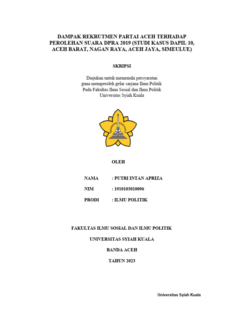 Revisi Final Full Skripsi Bab 1-5 Ipol USK - Intan (02 Mei 2024) | PDF